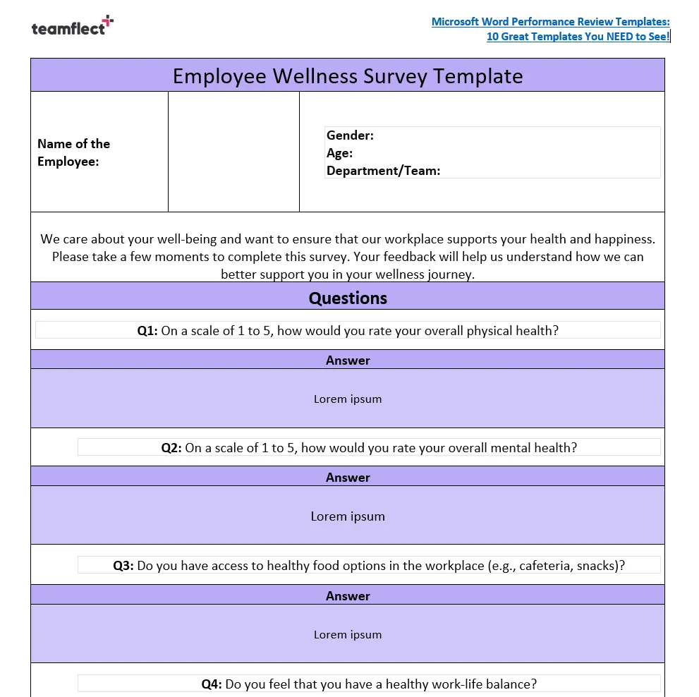 Employee Wellness Survey Template (Excel & Word)